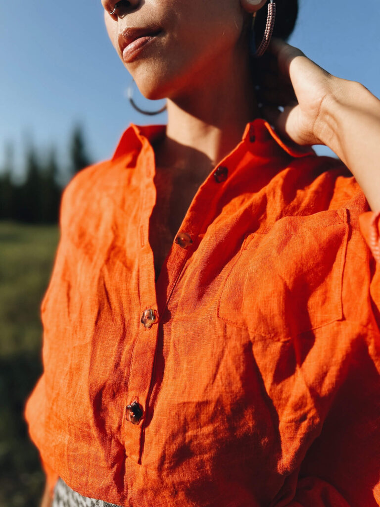 Pattern Review: Slightly Modified Bruna Shirt in Bright Coral Linen ...