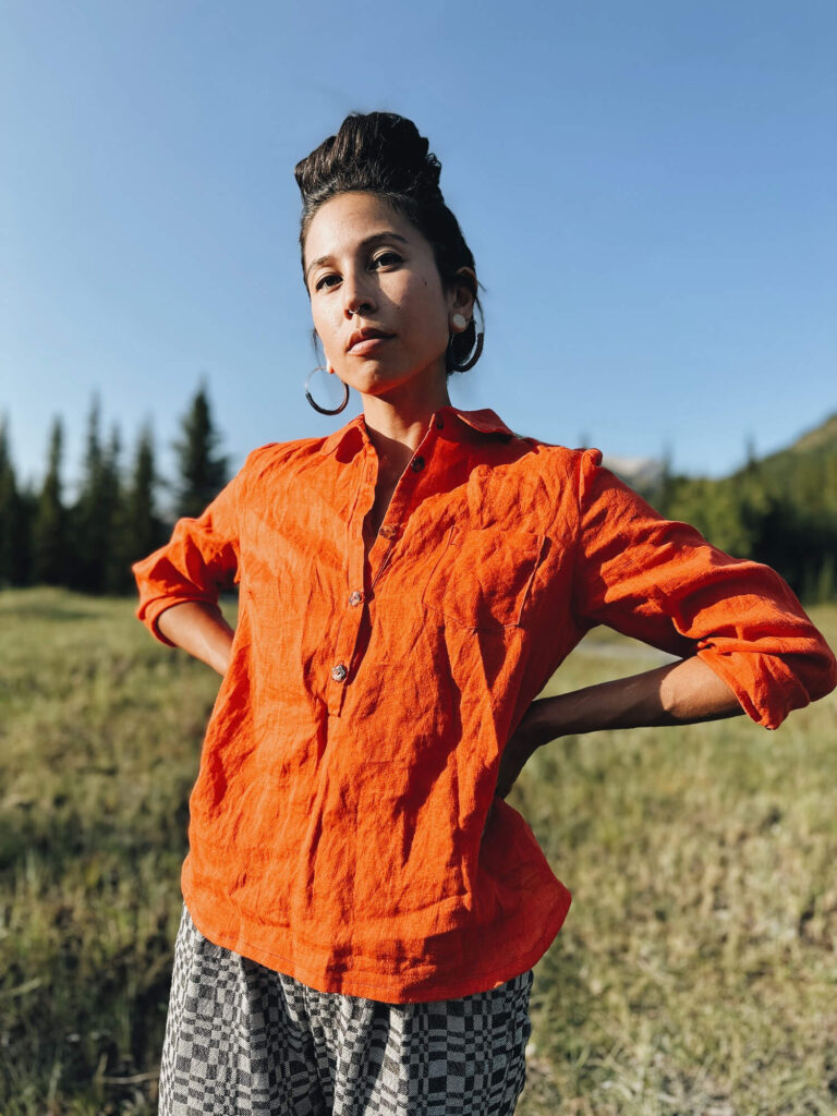 Pattern Review: Slightly Modified Bruna Shirt in Bright Coral Linen ...