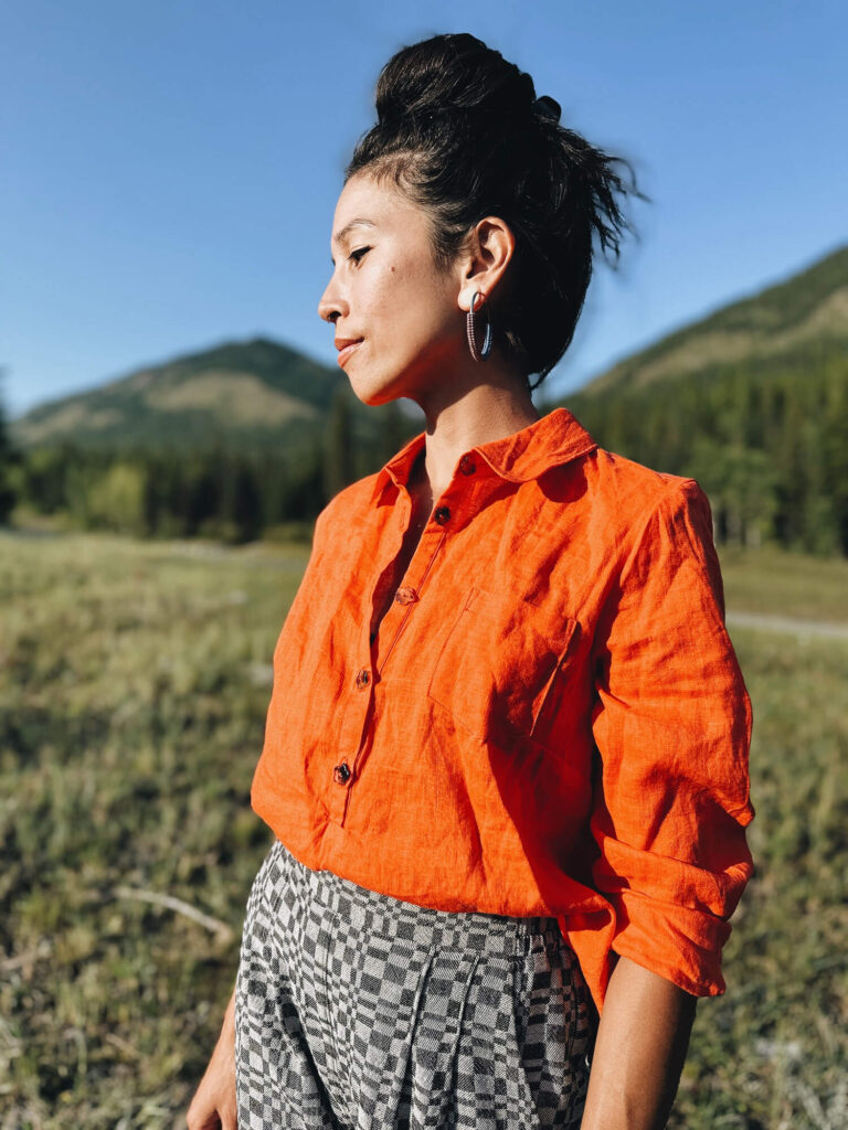 Pattern Review: Slightly Modified Bruna Shirt in Bright Coral Linen ...